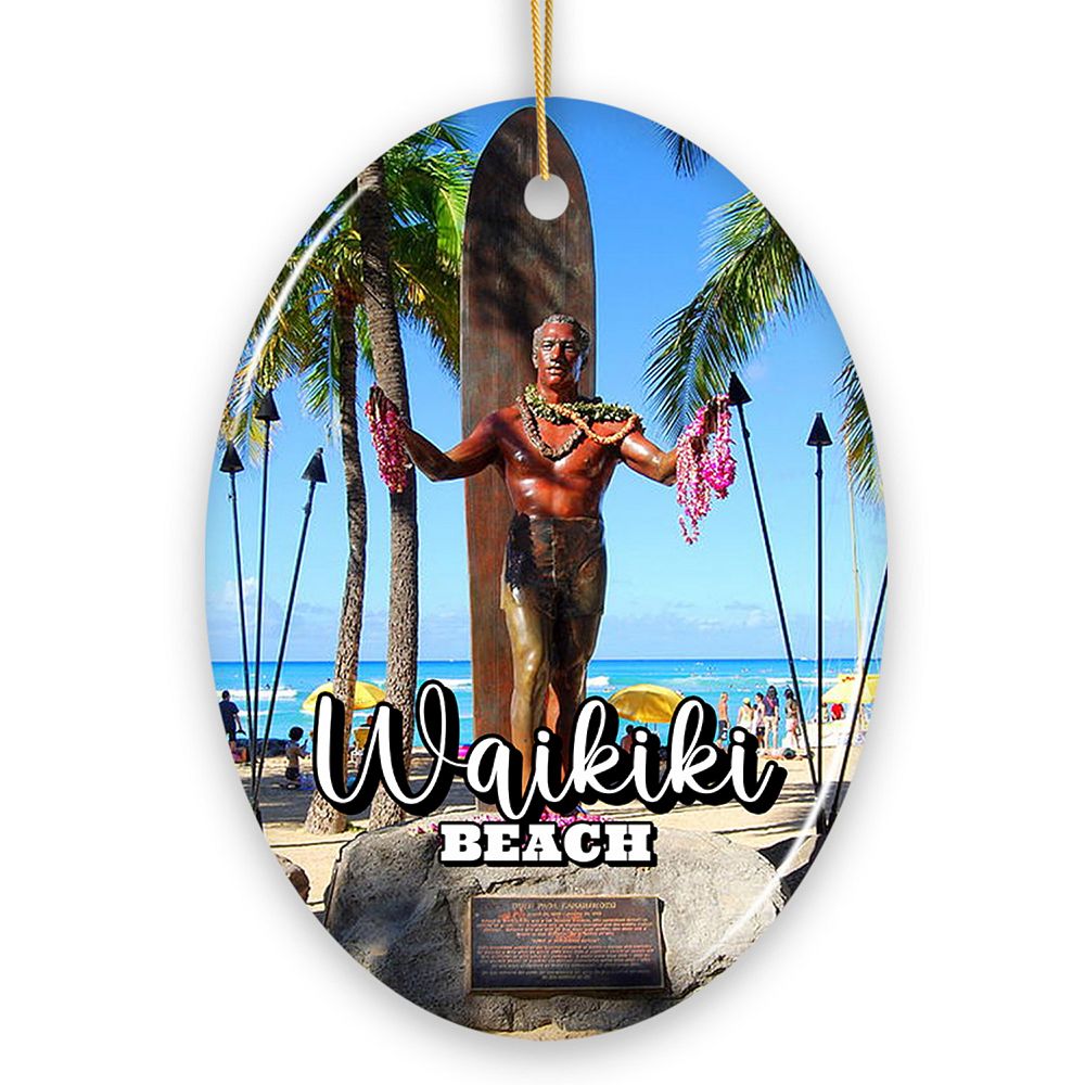 Waikiki Beach Hawaiian Paradise Ornament, Pacific Island Christmas Gift ...