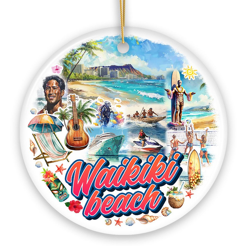 Waikiki Beach Hawaiian Paradise Ornament, Pacific Island Christmas Gift ...