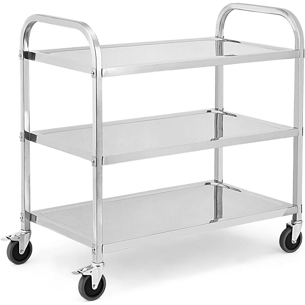 3 Tier Stainless Steel Utility Cart with Handle and Locking Wheels, 220Lbs