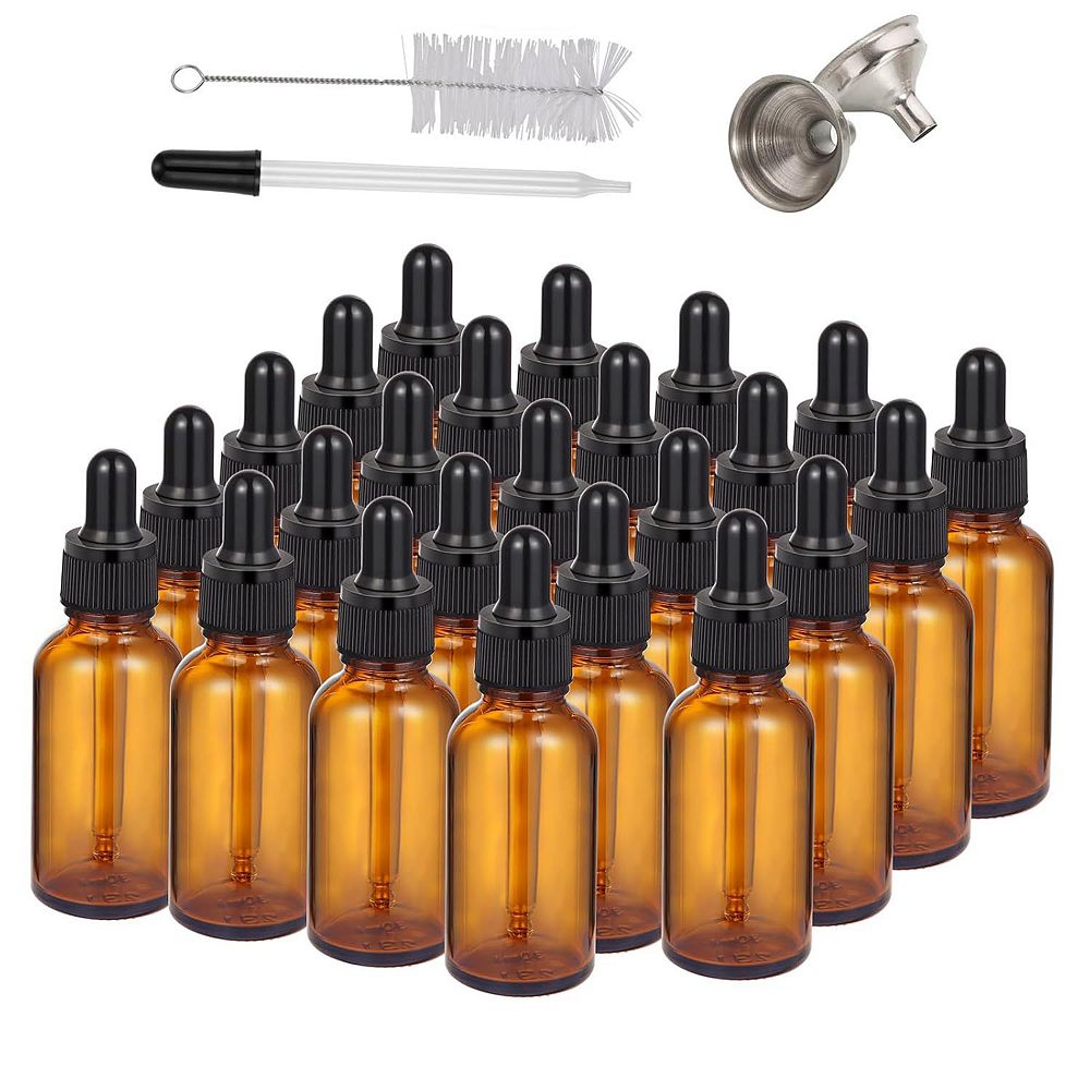 24 Pcs Amber Glass Dropping Bottles, 30ml Eye Dropper Bottle, Mini Essential Oil Dropper Bottles