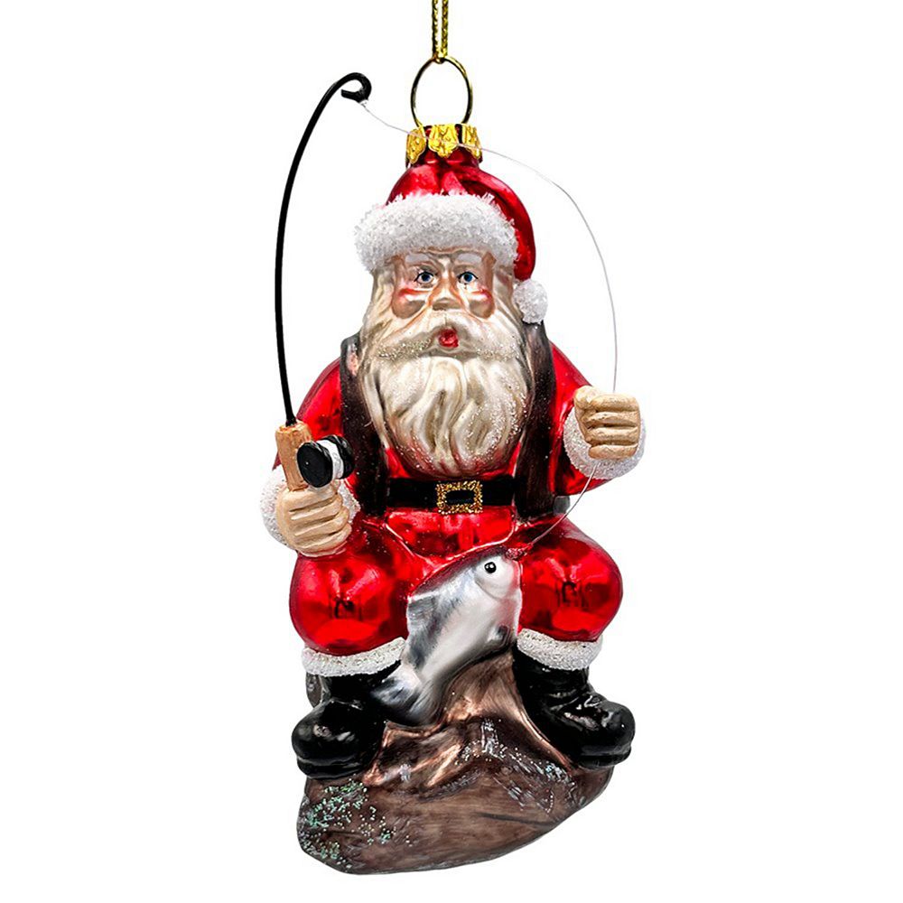 Relaxing Santa Claus Fishing Ornament, Hand Blown Glass Fisherman Gift ...