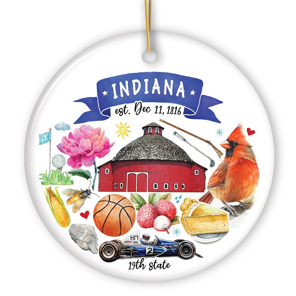 Artistic Indiana State Themes and Landmarks Christmas Ornament