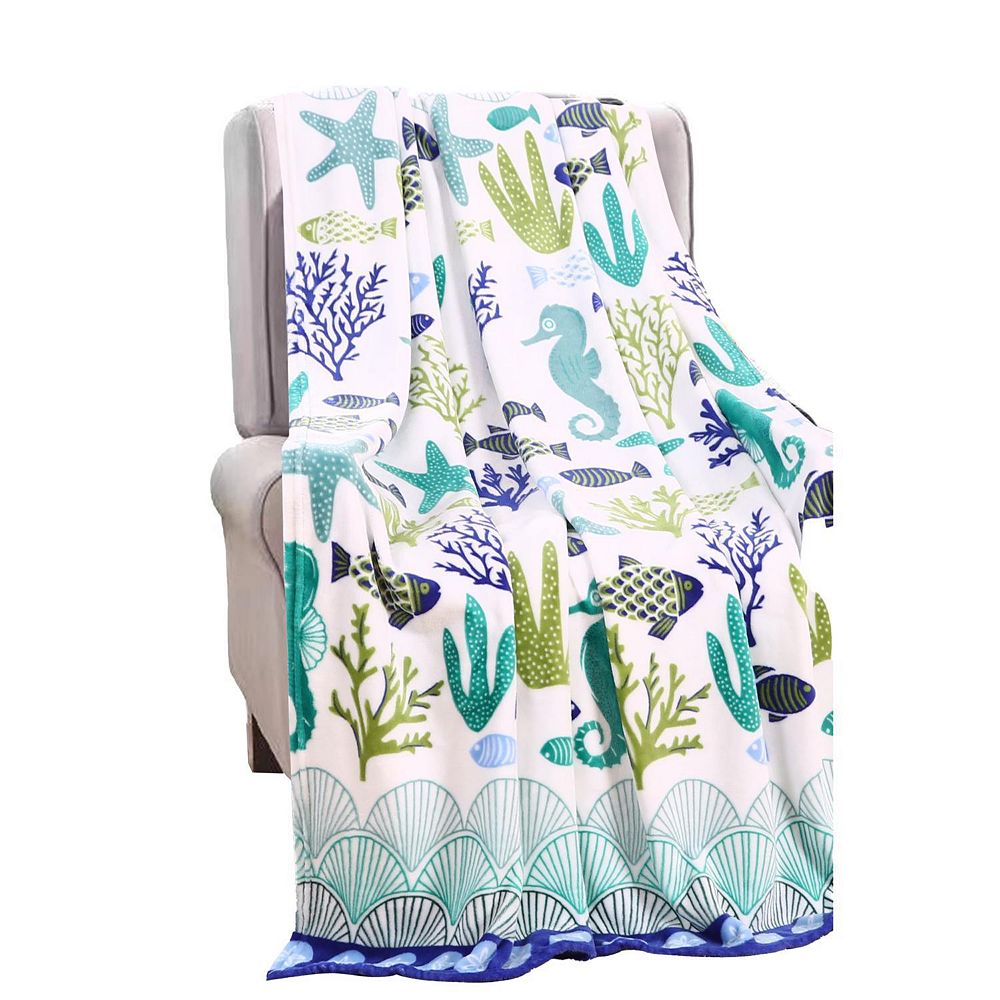 Nautical Ocean Coral Plush All Season Decorative Throw Blanket