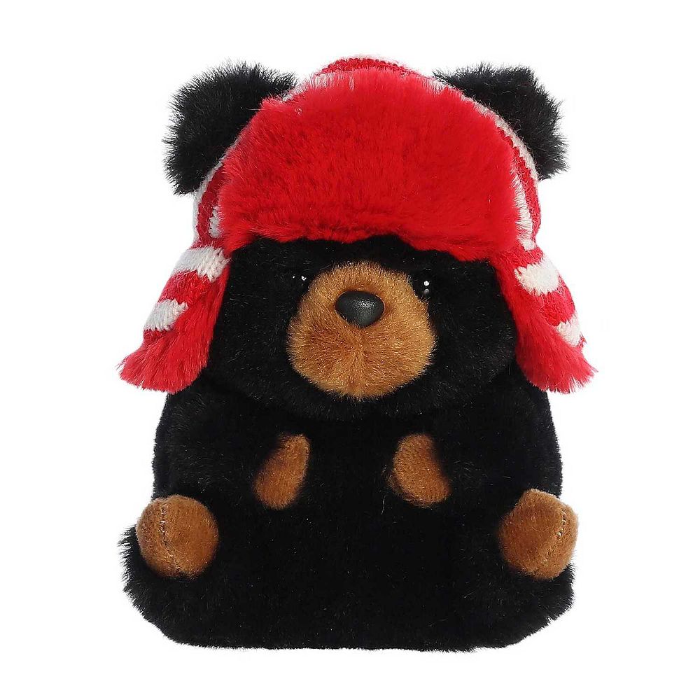Aurora Mini Black Rolly Pet 5" Blake Black Bear Festive Stuffed Animal