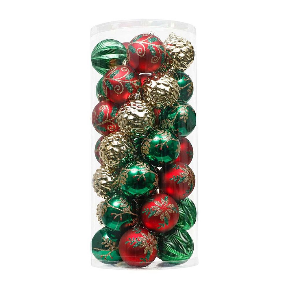 Uniquely Patterned Christmas Bauble Set, 35 Ornaments with Red, Green ...