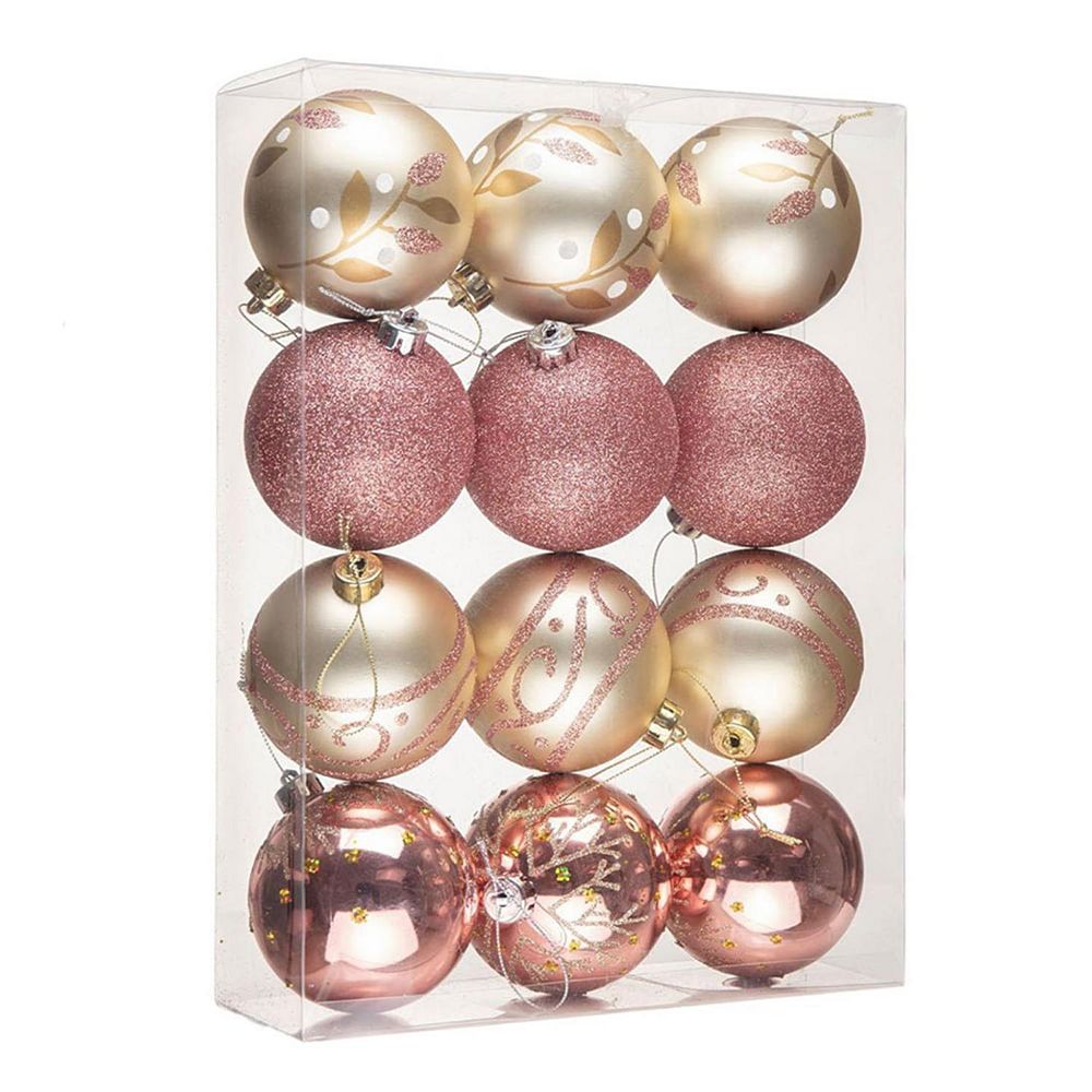 Glamorous and Cute Shiny Pink and Rose Gold Christmas Ornament Set ...