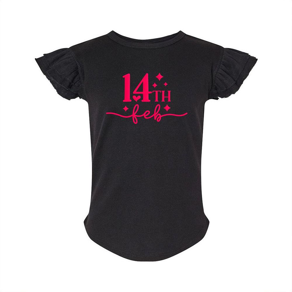 14th Feb Stars Puff Print Toddler Flutter Sleeve Graphic Tee