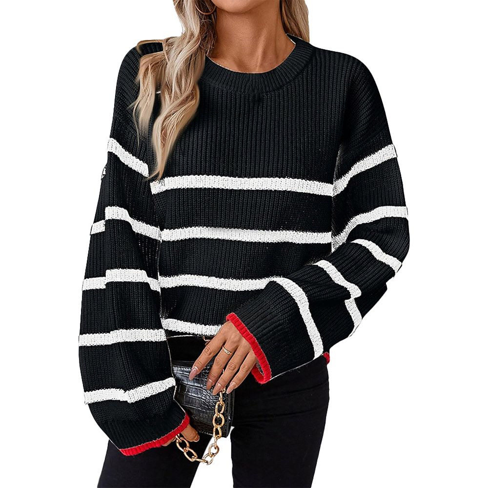 Womens Pullover Sweater Loose Fit Bell Sleeve Slouchy Sweater Ribbed ...