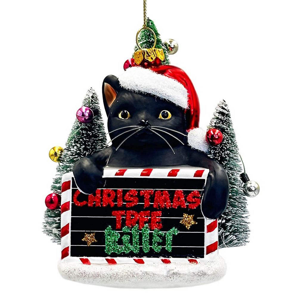 Christmas Tree Killer Funny Black Cat Glass Christmas Ornament ...