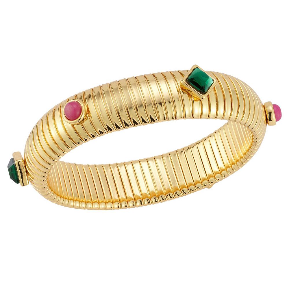 WINX 18k Gold Plated Round and Square Cubic Zirconia Ribbed Bold Bangle ...