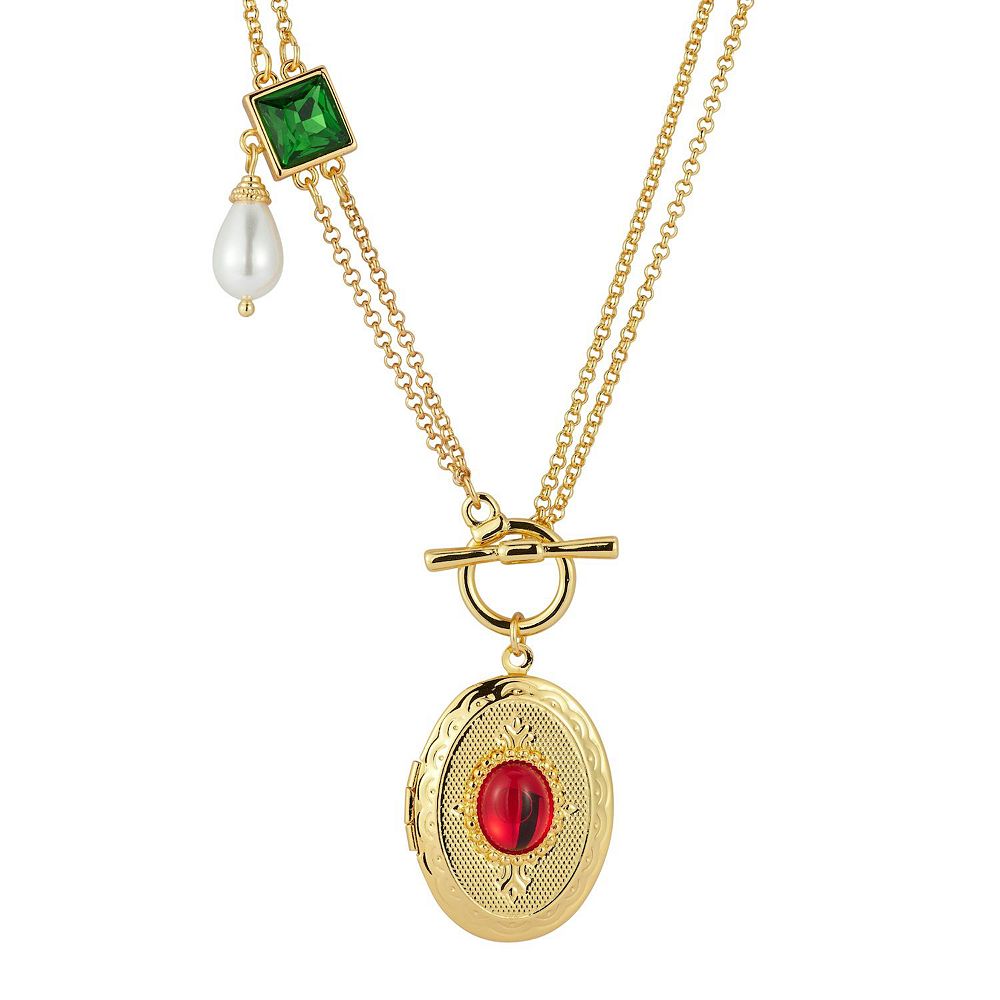 WINX 18k Gold Plated Cubic Zirconia And Pearl Toggle Medallion Locket ...