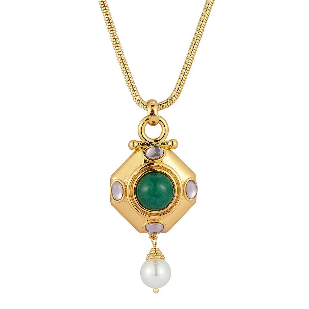 WINX 18k Gold Plated Cubic Zirconia And Pearl Bold Pendant Necklace