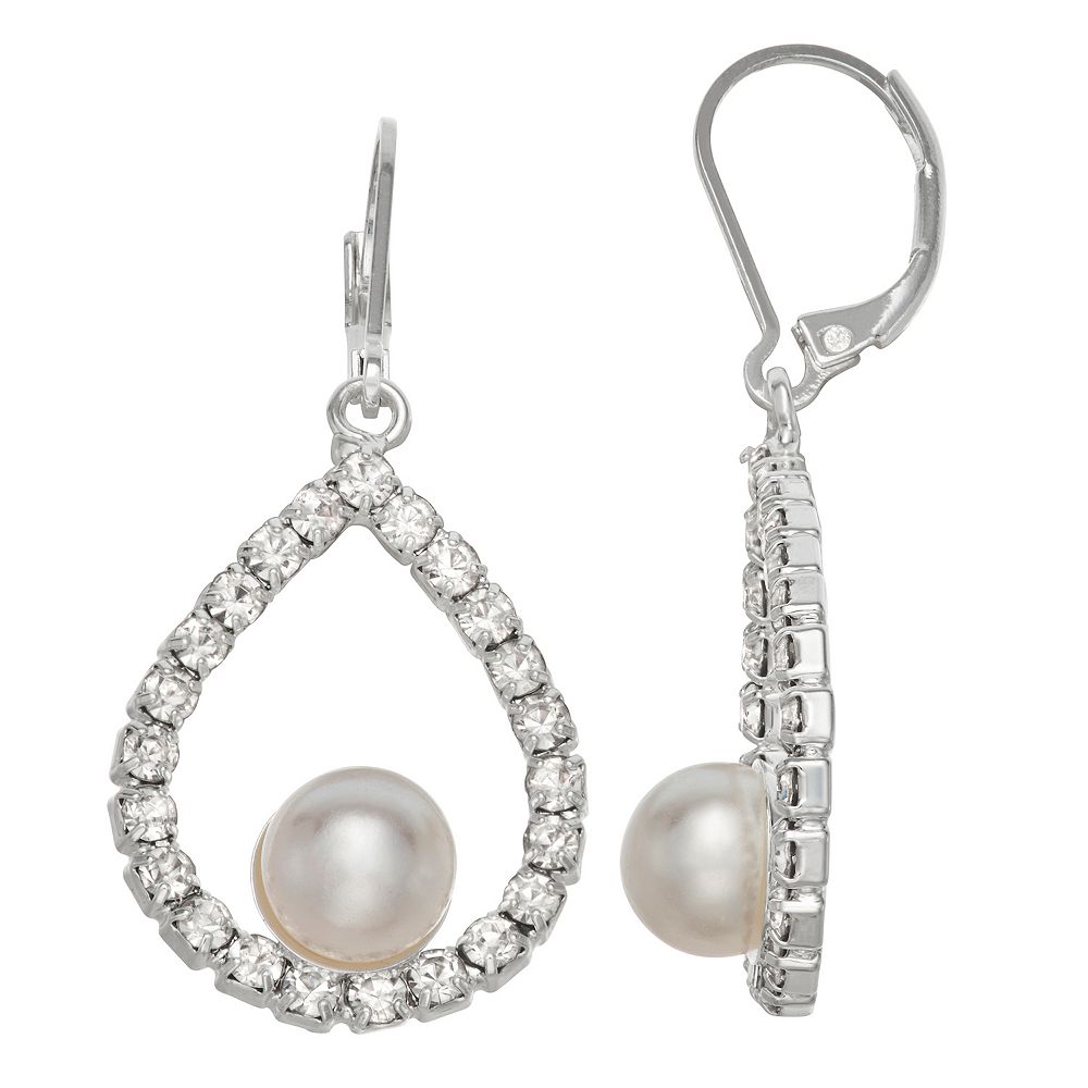 You're Invited Silver Tone Simulated Pearl Teardrop Earrings