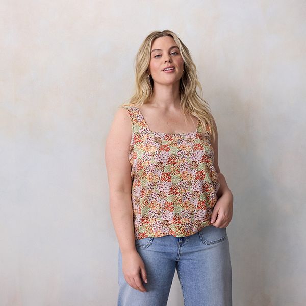 Plus Size LC Lauren Conrad Square Neck Button Back Tank Top