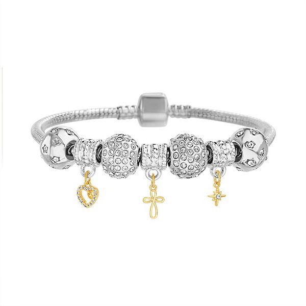 Guided by Faith Beaded Snake Chain Charm Bracelet with Heart, Cross ...