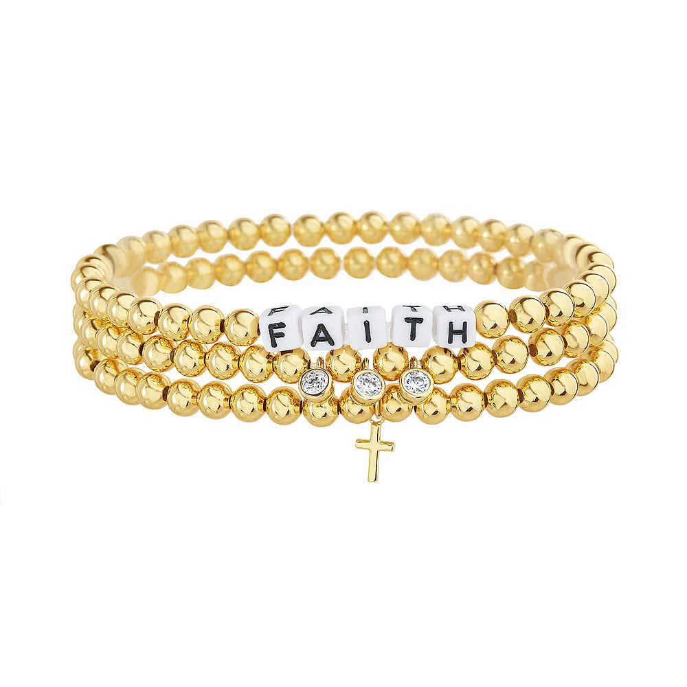 Guided by Faith 14k Gold Plated Beaded "Faith" 3-Piece Stretch Bracelet ...