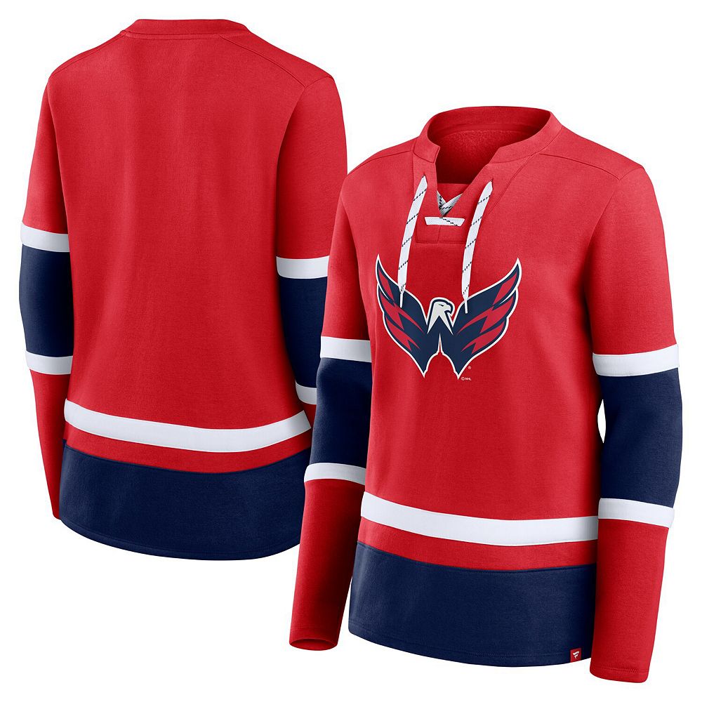 Women's Fanatics Red Washington Capitals Prime Time Lace-Up Long Sleeve ...