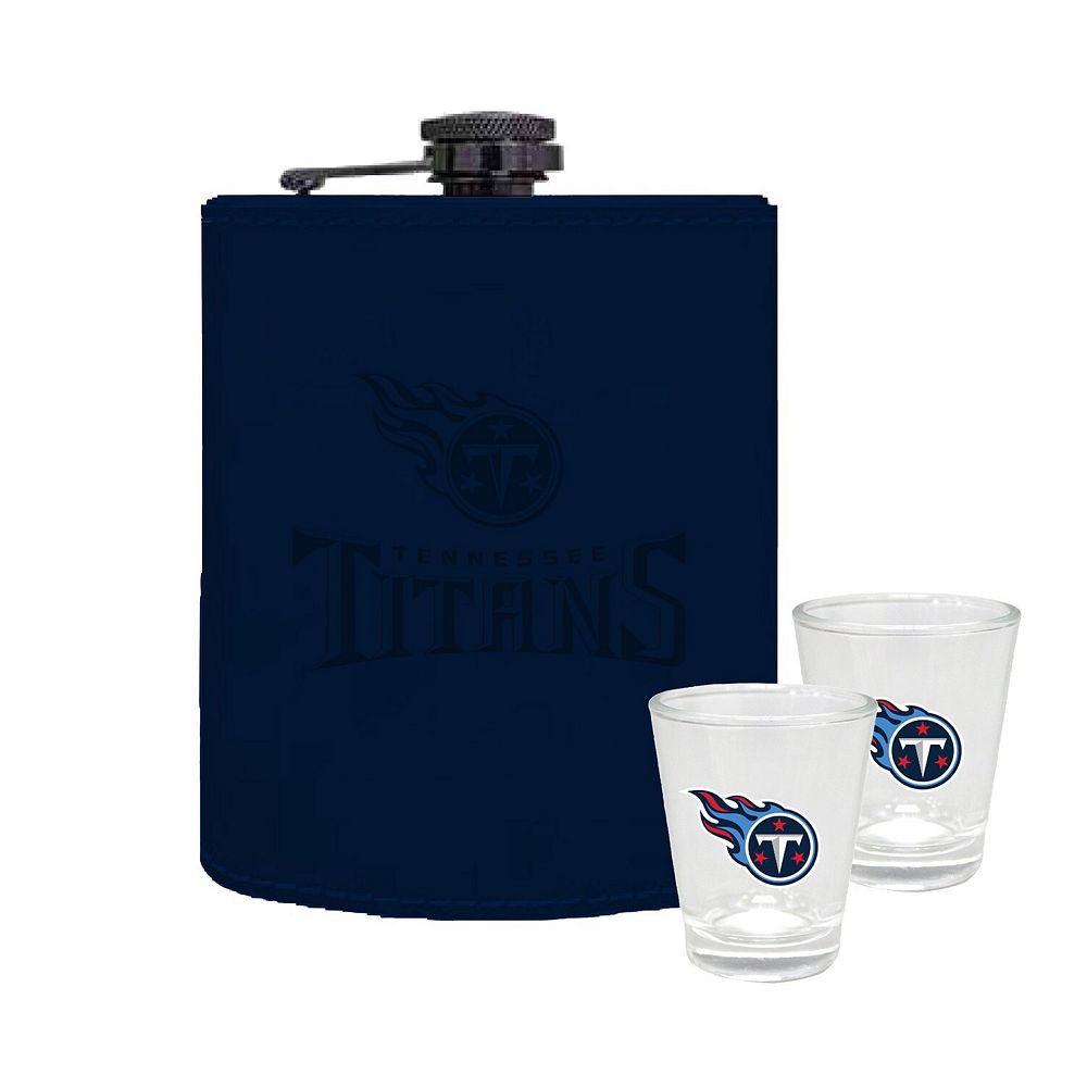 The Memory Company Tennessee Titans Three-Pack 8oz. Leather Flask & 2oz ...