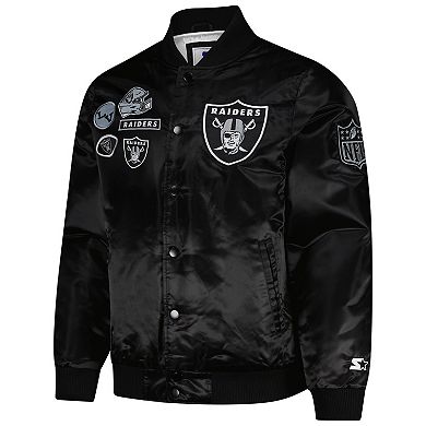 Men's Starter Black Las Vegas Raiders Exclusive Satin Full-Snap Varsity ...