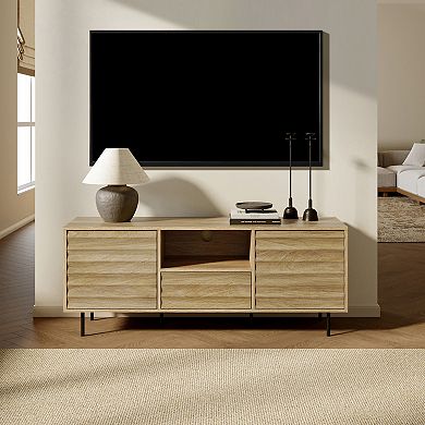 LuxenHome Mid-Century Modern Wave 2-Door 1-Drawer TV Console with Metal ...