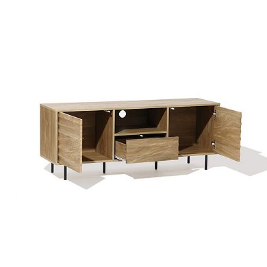 LuxenHome Mid-Century Modern Wave 2-Door 1-Drawer TV Console with Metal ...