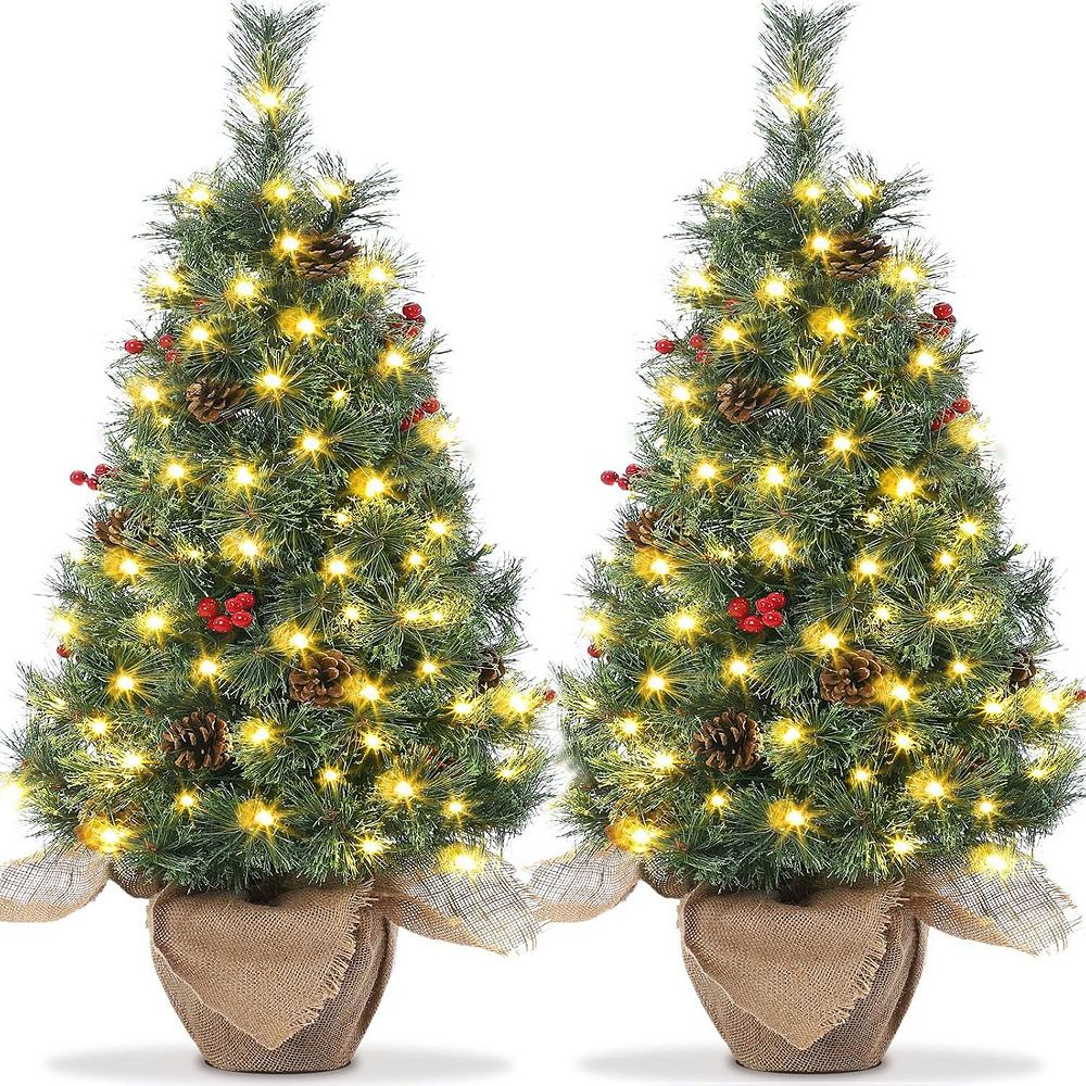 2pcs 3ft Mini Pre-Lit Christmas Tree, Artificial Tabletop Christmas Trees, Xmas Tree with 78 Lights
