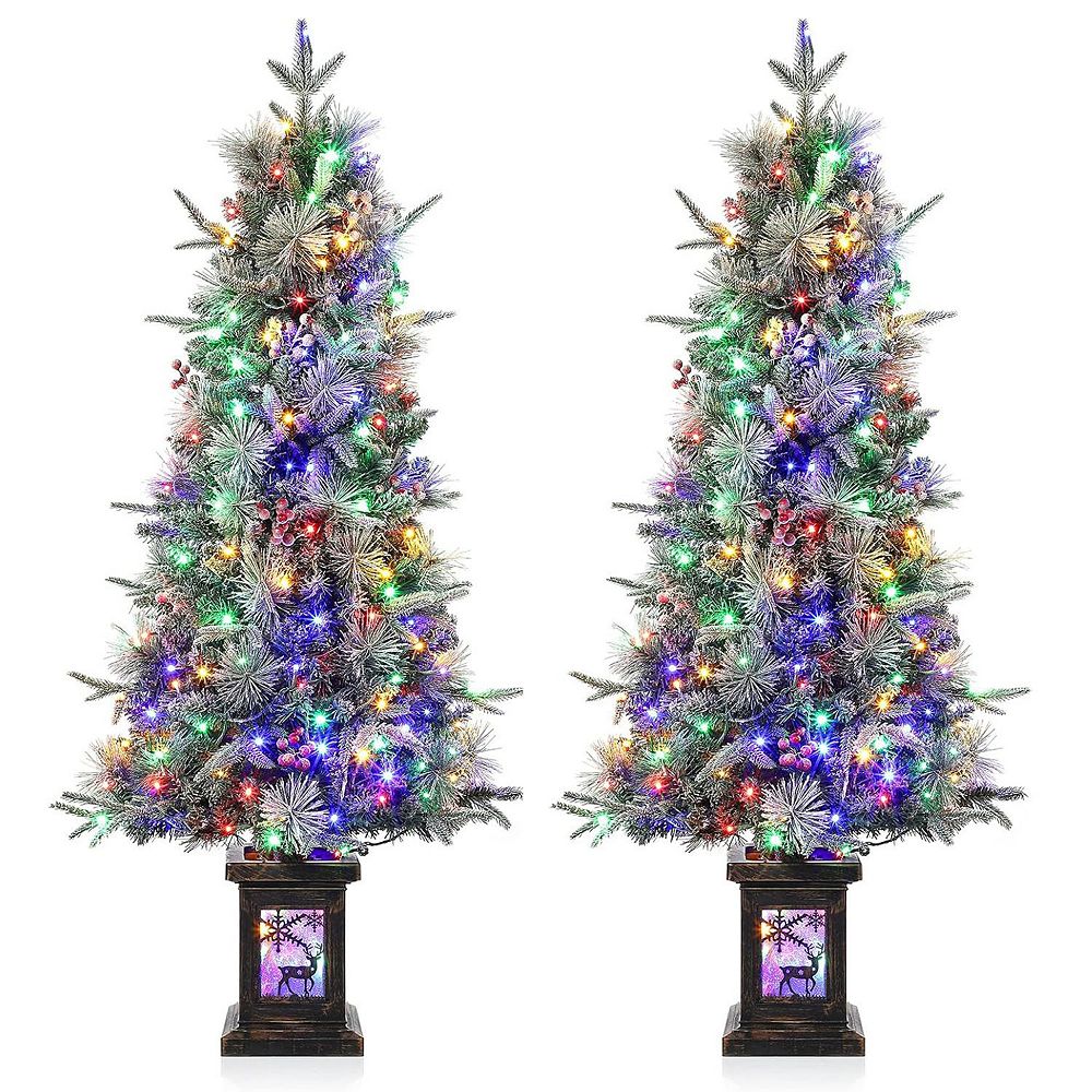 Prelit Artificial Christmas Tree, 4.5ft Frost Tree, Dual Color 8 Modes ...