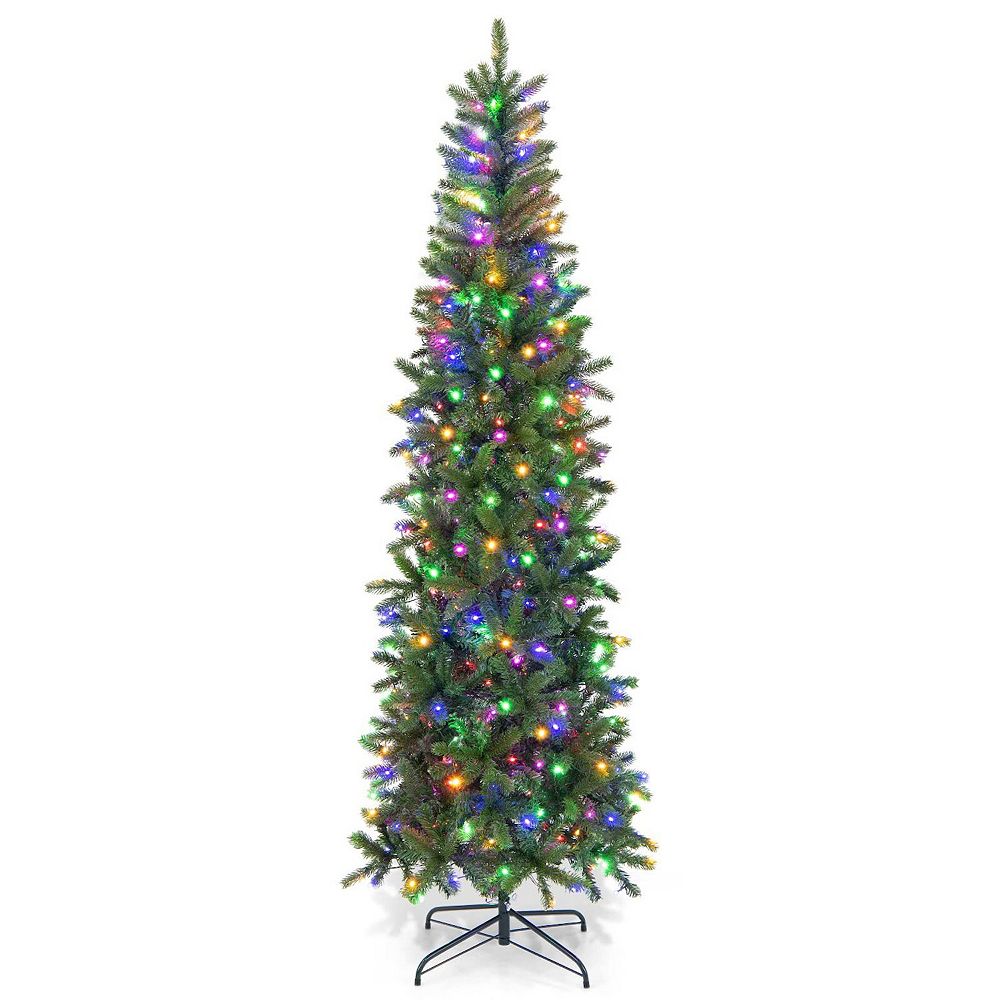 7ft Artificial Christmas Tree, Pre-Lit Pencil Xmas Tree, Slim Holiday ...