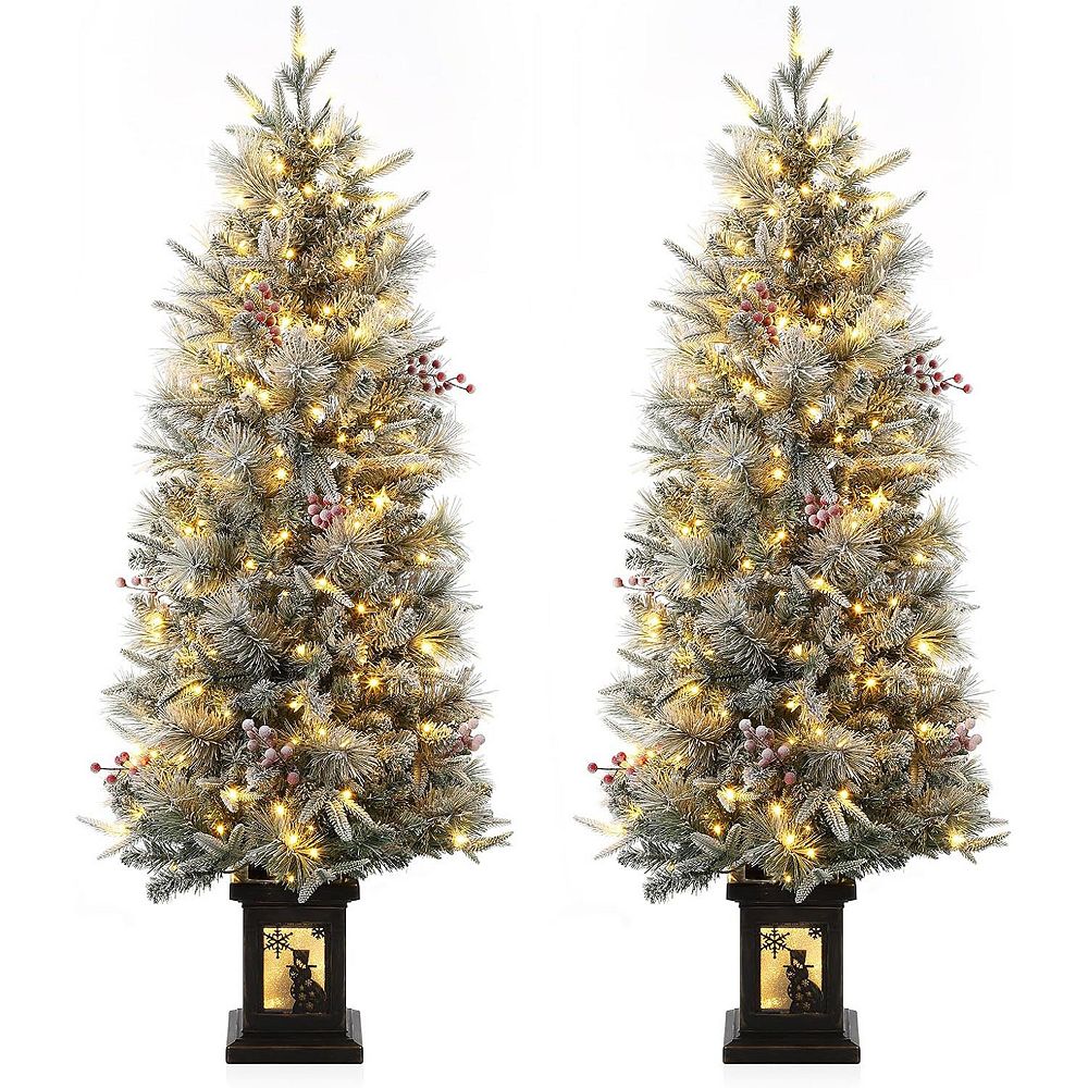 4.5ft Christmas Tree Set with 200 Lights, 8 Modes, Frosted Cedar and ...