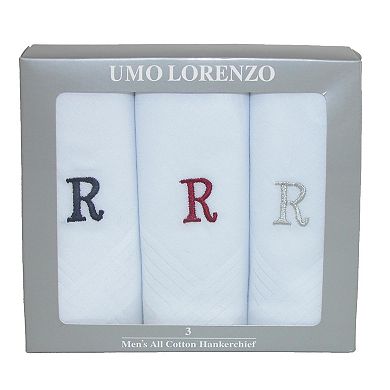 Umo Lorenzo Men's Cotton Boxed Initial Alphabet Handkerchiefs (Pack of 3)