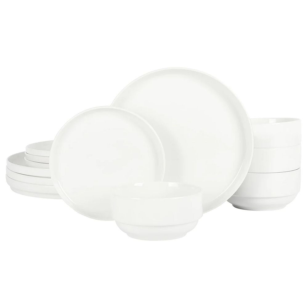 12 Piece fine Ceramic Stackable Dinnerware Set in White