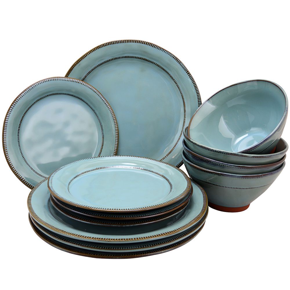 12 Piece Round Terracotta Dinnerware Set in Teal