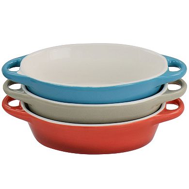 3 Piece 6.7oz Stoneware Mini Oval Casserole Set in Assorted Colors