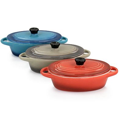 3 Piece 6.7oz Stoneware Mini Oval Casserole Set in Assorted Colors
