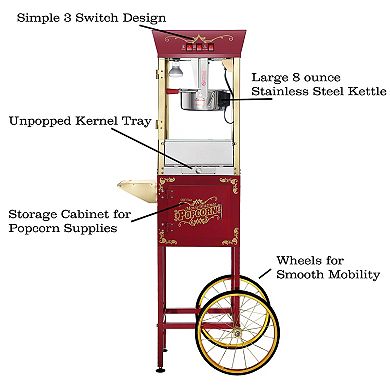 Matinee Popcorn Machine and Cart with 5 All-In-One Popcorn Packs by ...
