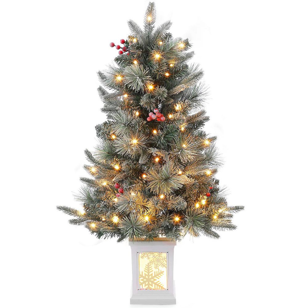 3 FT Christmas Tree, Pre-Lit Christmas Tree with Snow Flocked Design ...