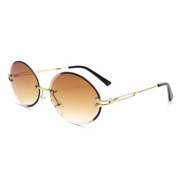 Rimless Retro Round Tinted Vintage Fashion Sunglasses