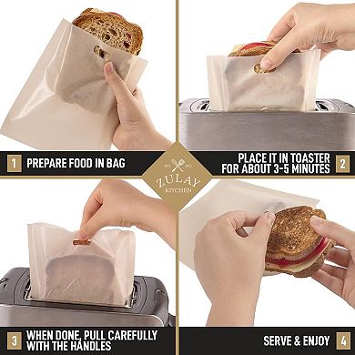 Zulay Kitchen 6 Pack Reusable Toaster Bags For Grilled Cheese Sandwiches