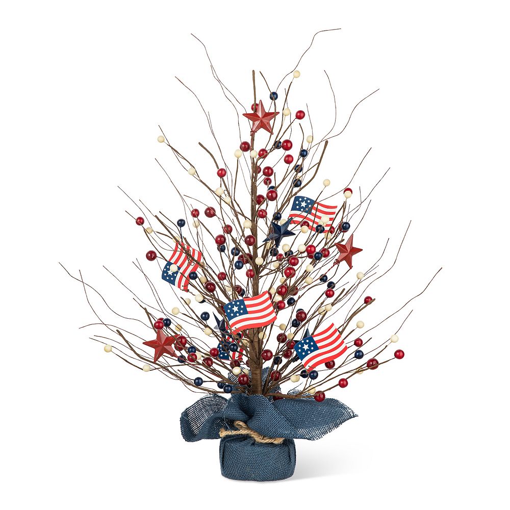 Glitzhome 20”h Patriotic Berry Table Tree With Burlap Base / Decorative ...