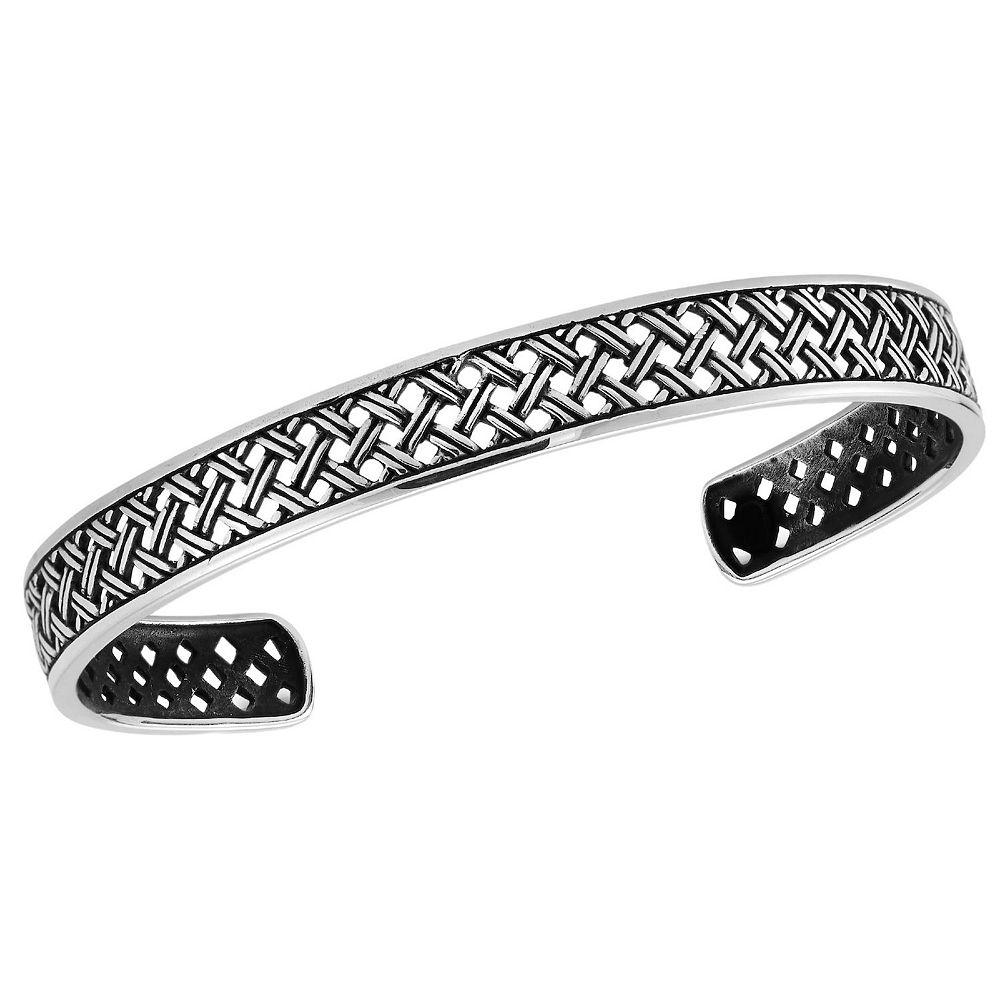 Men's Menster Sterling Silver Oxidized Weave Cuff Bangle Bracelet
