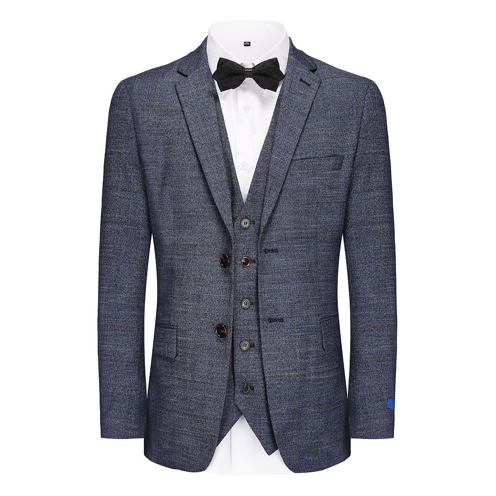 3-Piece Slim Fit Stretch Navy Plaid Suit