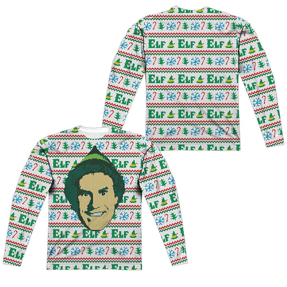 Men's Elf Ugly Christmas Sweater Long Sleeve Sublimated Graphic Tee