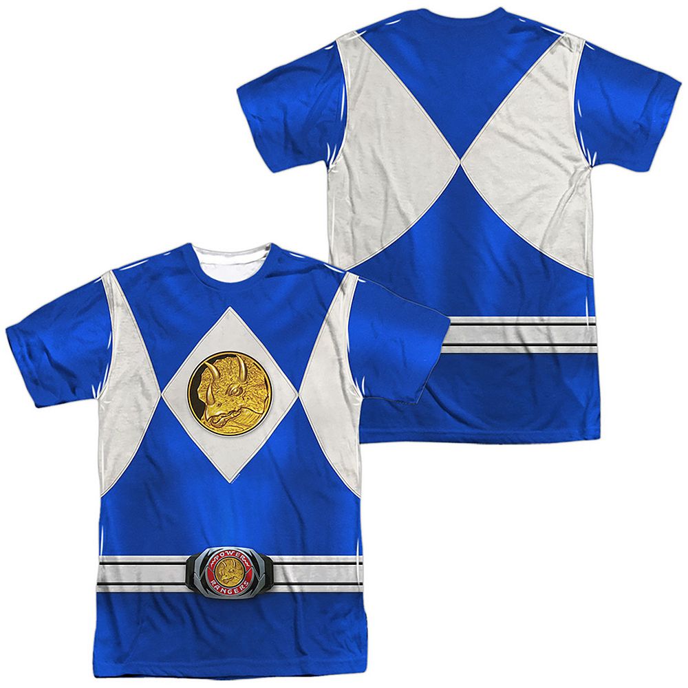 Men's Power Rangers Blue Ranger Emblem Costume Sublimated Graphic Tee