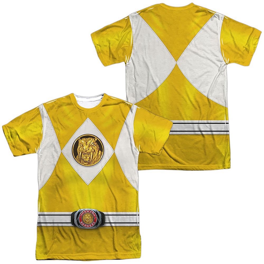Men's Power Rangers Yellow Ranger Emblem Costume Sublimated Graphic Tee
