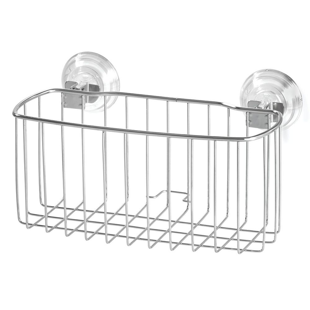 iDesign Reo Power Lock Suction Bathroom Shower Stainless Steel Caddy Basket