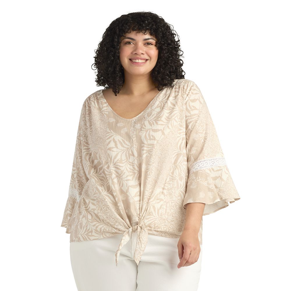 Plus Size AB Studio Tie-Front Flounce Sleeve Top