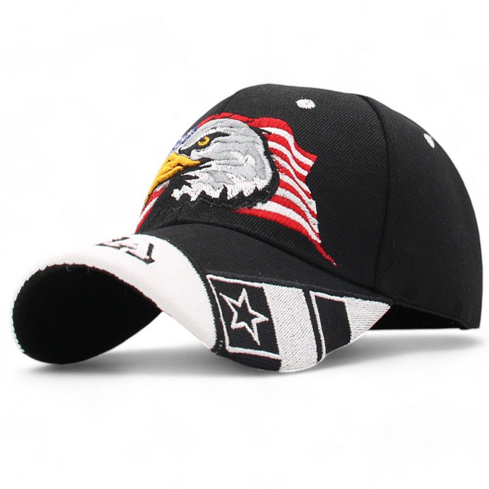 Embroidered Eagle Baseball Cap with Patriotic Flag Design