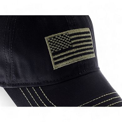 Distressed Flag Embroidered Baseball Cap with Contrast Stitching
