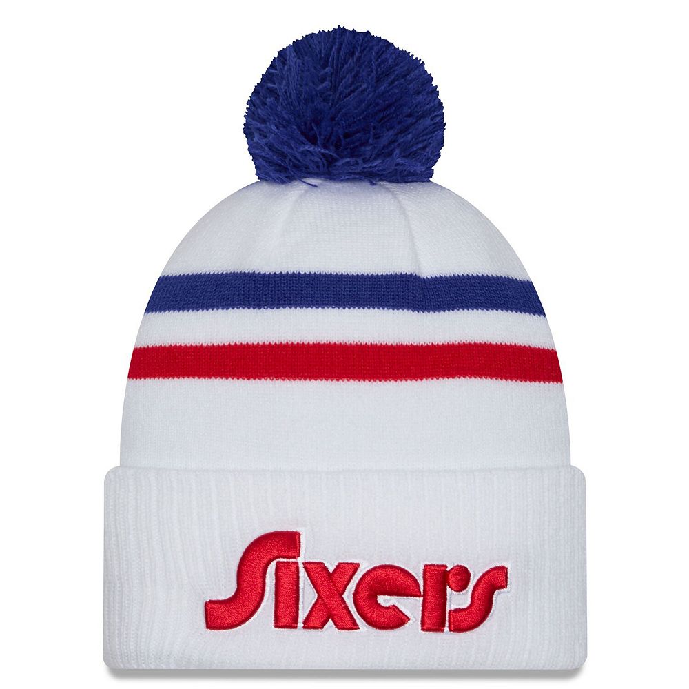 Men's New Era White Philadelphia 76ers 2024/25 City Edition Cuffed Knit Hat with Pom