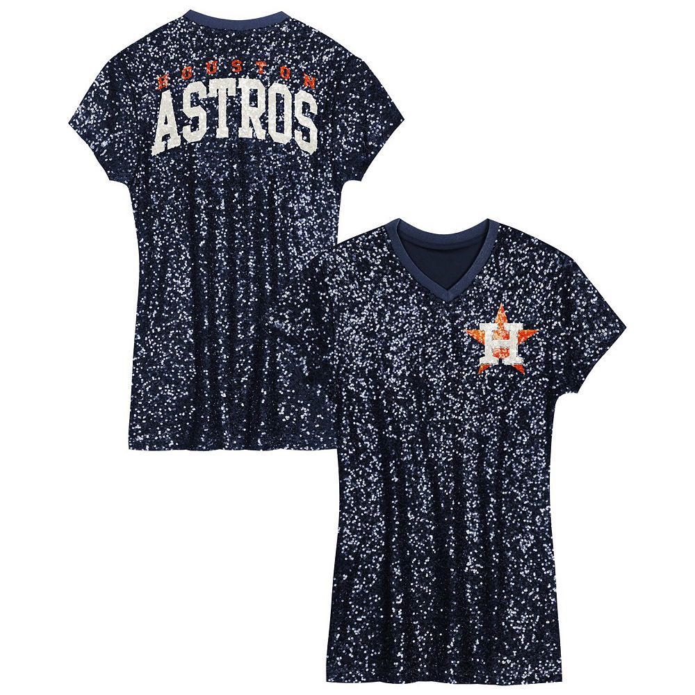 Girls Youth Navy Houston Astros Sequin V-Neck Dress